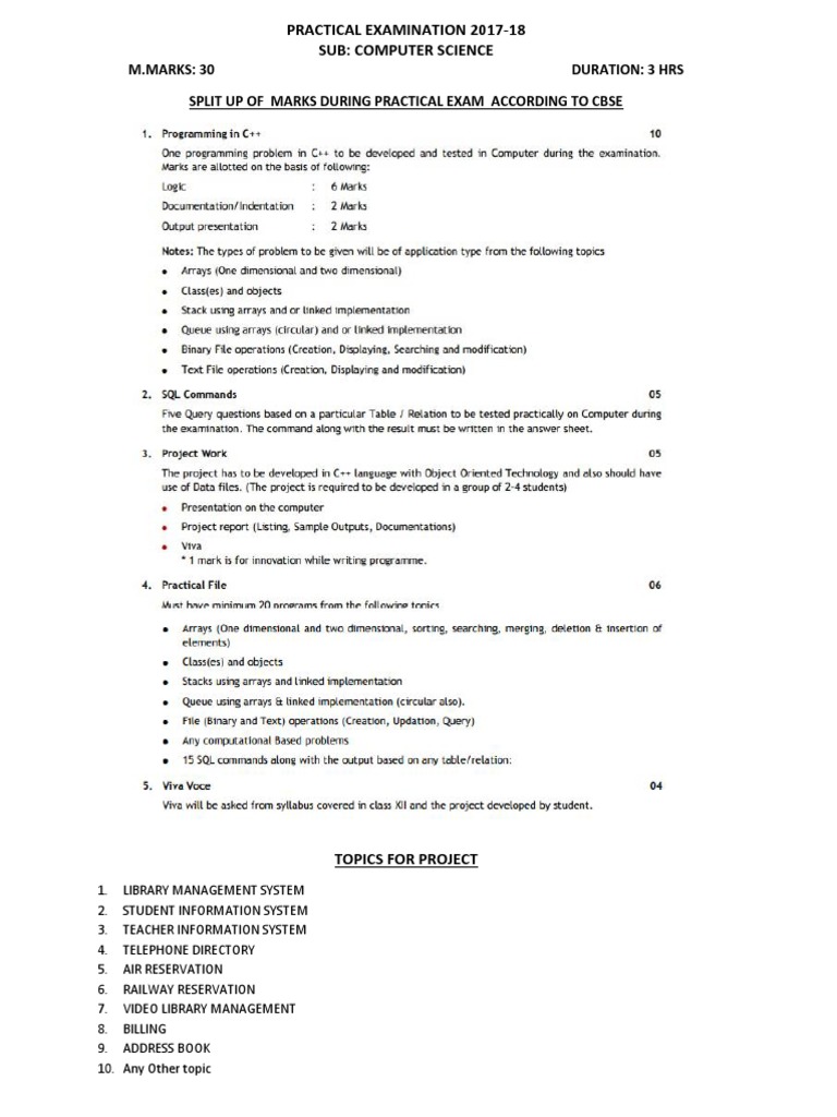 CBSE 2017-18 Computer Science practical exam guide | PDF | Array Data ...