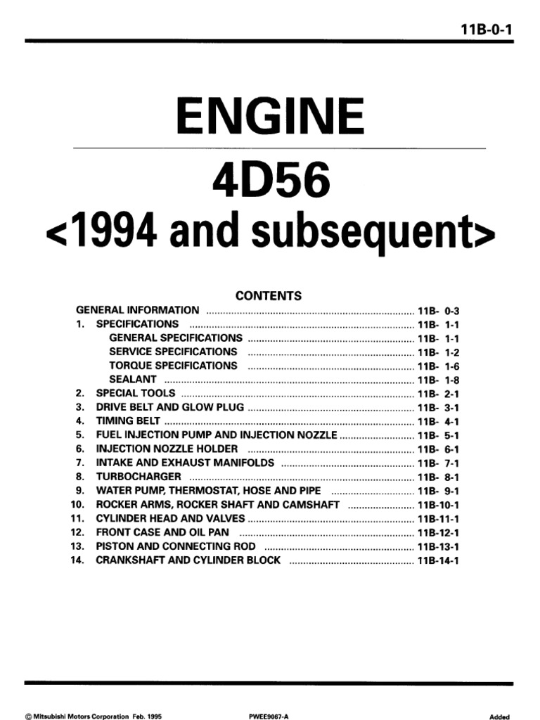 94+ 4D56 Diesel Engine Workshop Manual PWEE9067-ABCDEF 11B | PDF ...