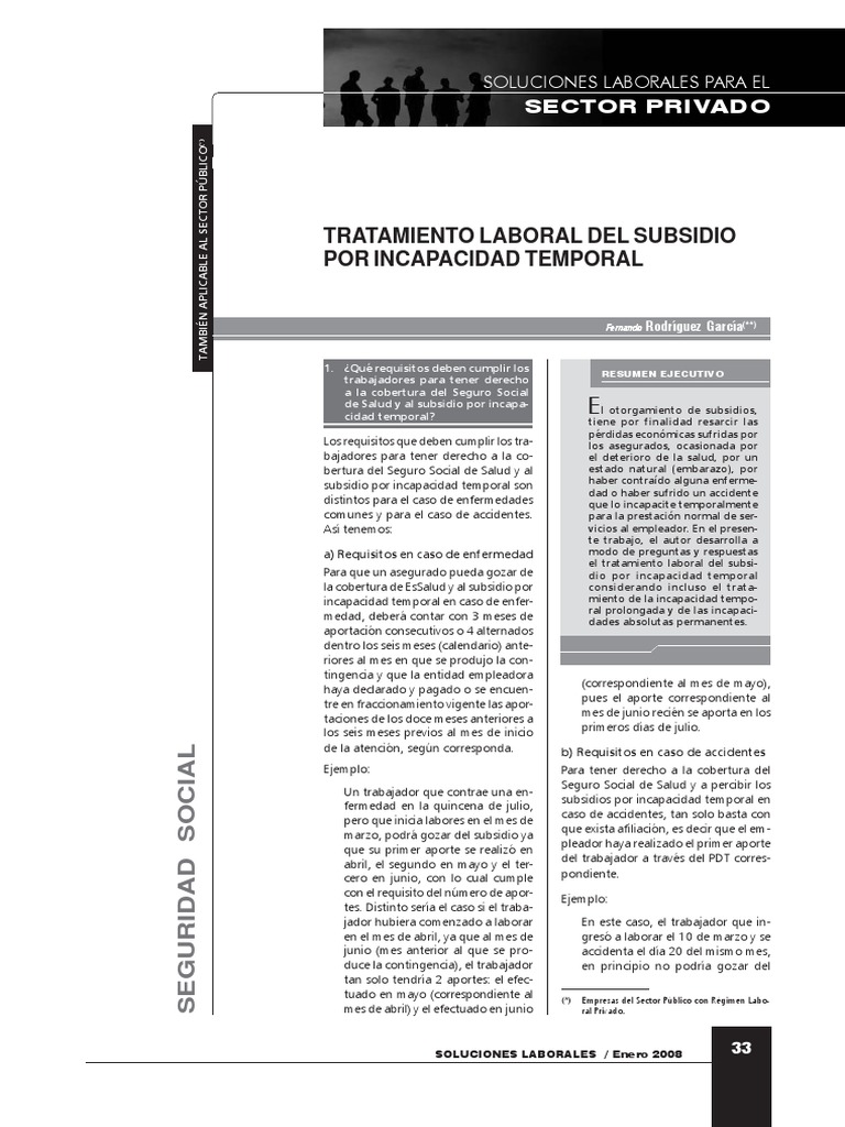 Tratamiento Laboral Del Subsidio Por Incapacidad Temporal | PDF | Salario | Derecho laboral