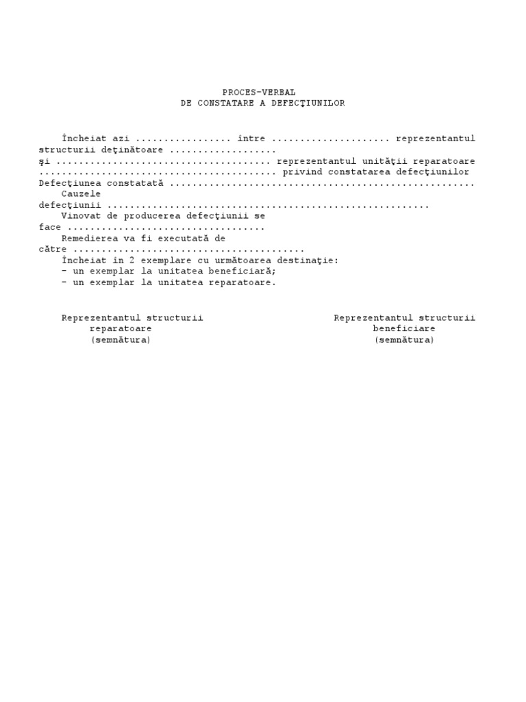 Model Proces Verbal Constatare A Defectiunilor | PDF