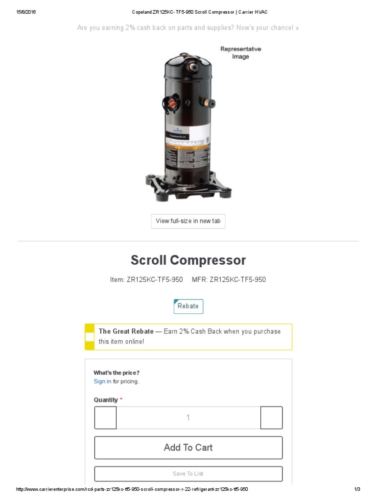 Copeland ZR125KC-TF5-950 Compressor Specs | PDF | Manufactured Goods ...