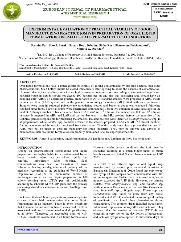 GMP Evaluation of Oral Liquid Formulations | PDF | Bacteria | Magnesium
