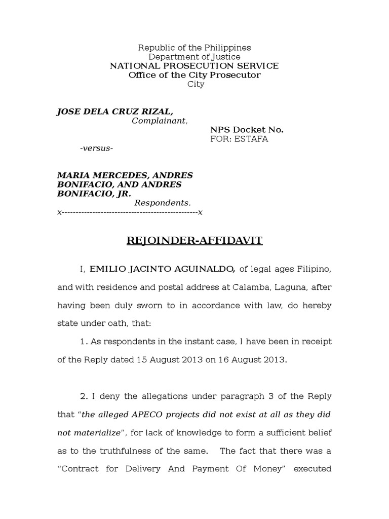 Sample Rejoinder Affidavit | PDF | Affidavit | Government