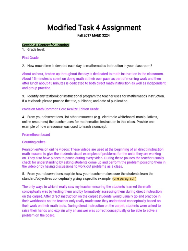 Modified Task 4 Assignment | PDF | Sports | Teaching Mathematics