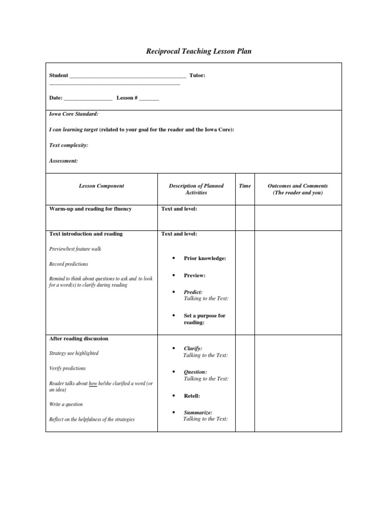 Reciprocal Teaching Lesson Plan: Talking To The Text | PDF | Semiotics ...