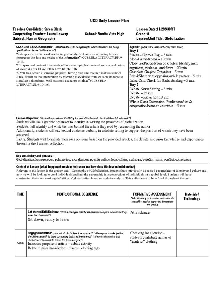 globalization debate lesson plan | Educational Assessment ...