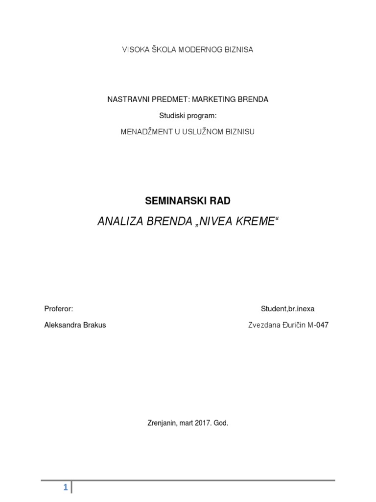 Visoka Škola Modernog Biznisa-Nivea | PDF