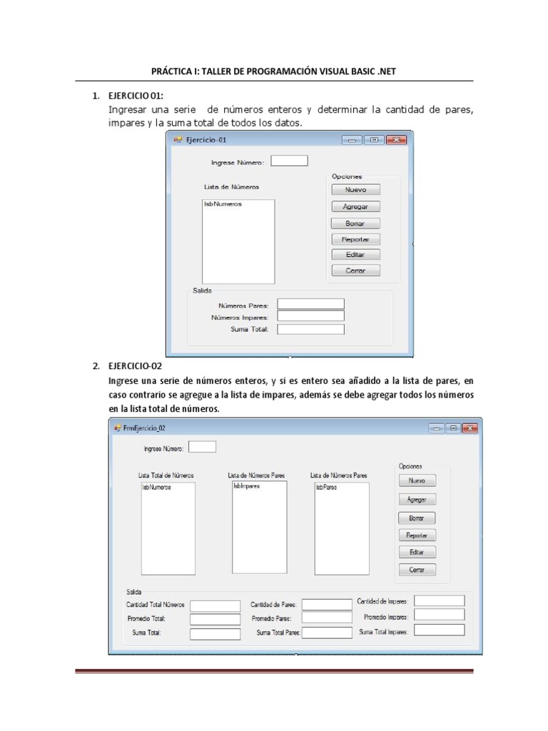 Practica 1 Taller de Programacion VB Net | PDF | Estructura de datos de matriz | Datos
