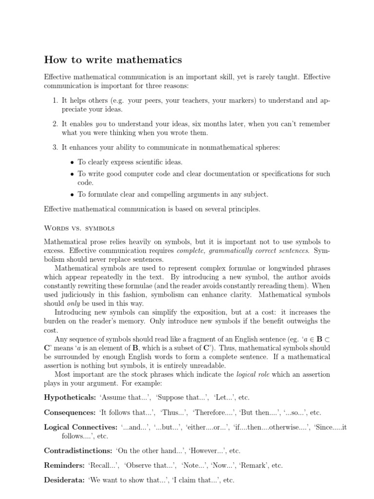 How To Write Mathematics | PDF | Language Arts & Discipline | Teaching ...