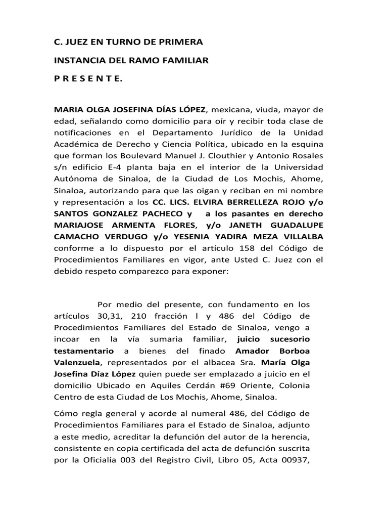 Juicio Sucesorio Testamentario Pdf Voluntad Y Testamento Herencia