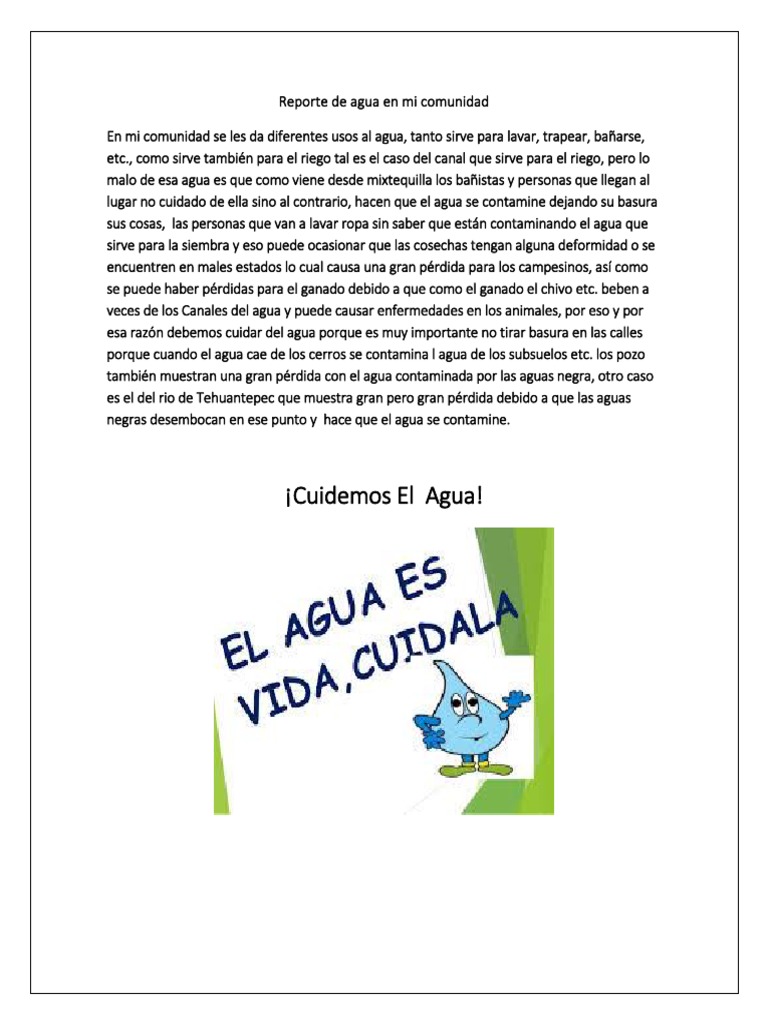 La importancia de cuidar el agua en mi comunidad | PDF