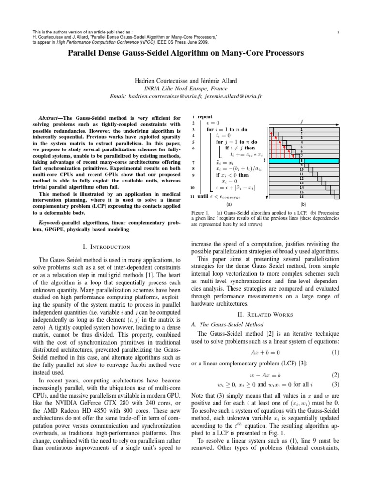 Parallel Dense Gauss-Seidel Algorithm On Many-Core Processors | PDF | Parallel Computing | Multi ...