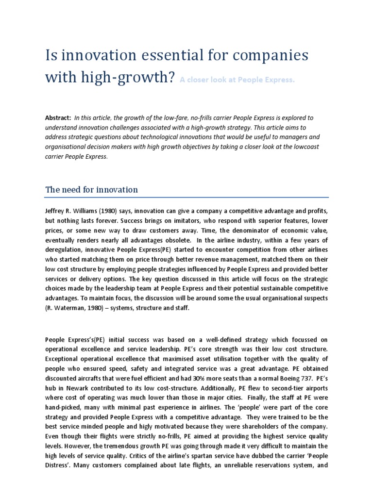 Is Innovation Essential During High Growth Pdf Low Cost Carrier