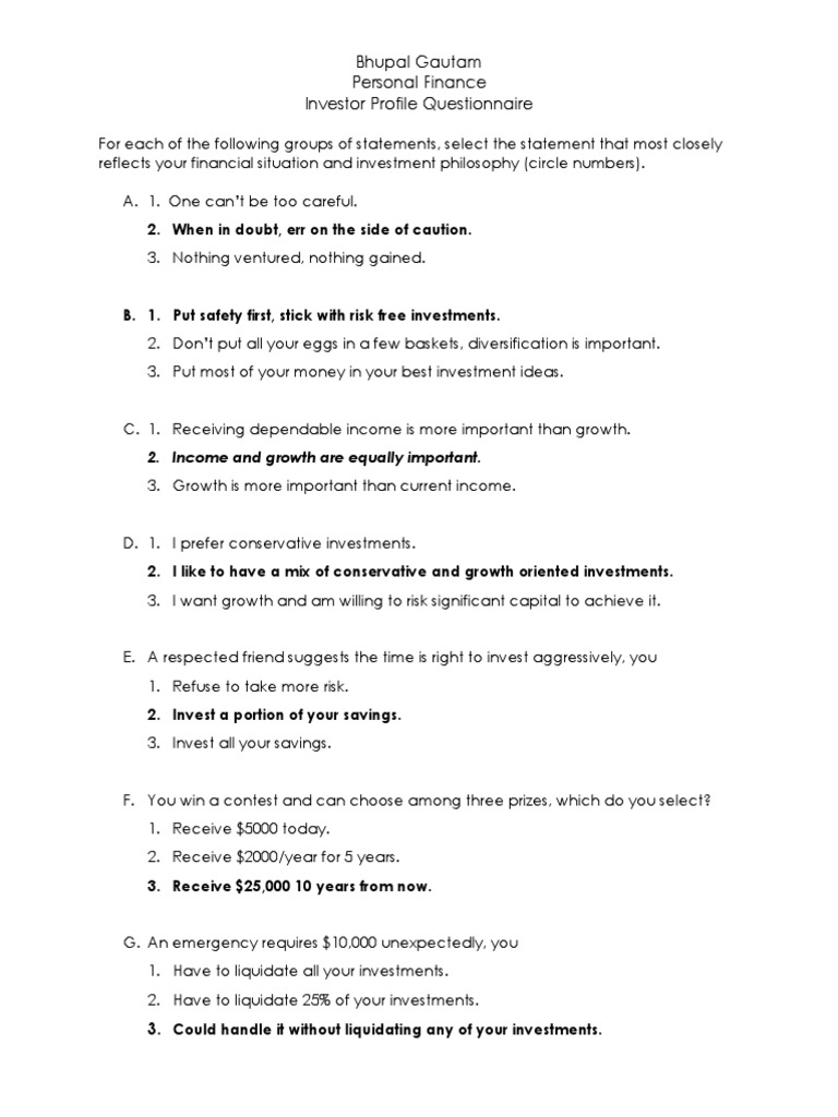 Investor Profile Questionnaire Guide | PDF