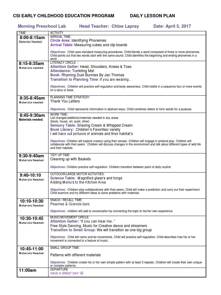 Preschool Lesson Plan 2 | PDF | Lesson Plan | Neuropsychology