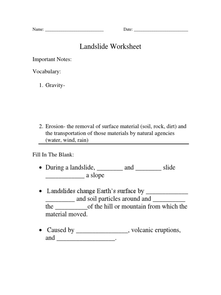 Landslide Worksheet | PDF | Landslide | Erosion