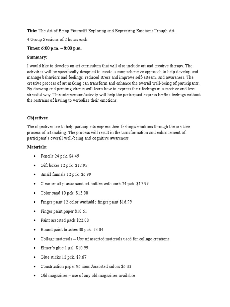 Art Therapy Lesson Plan | PDF | Art Therapy | Paintings