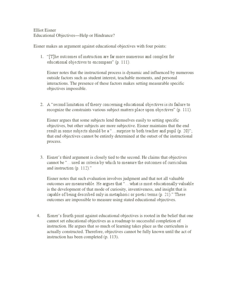 Elliot Eisner Educational Objectives Help or Hindrance | PDF | Career ...