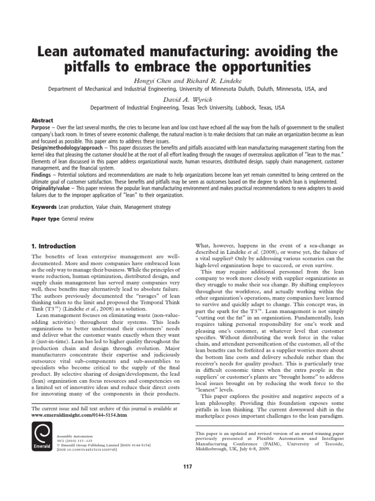 Lean Automated Manufacturing: Avoiding Pitfalls and Embracing ...