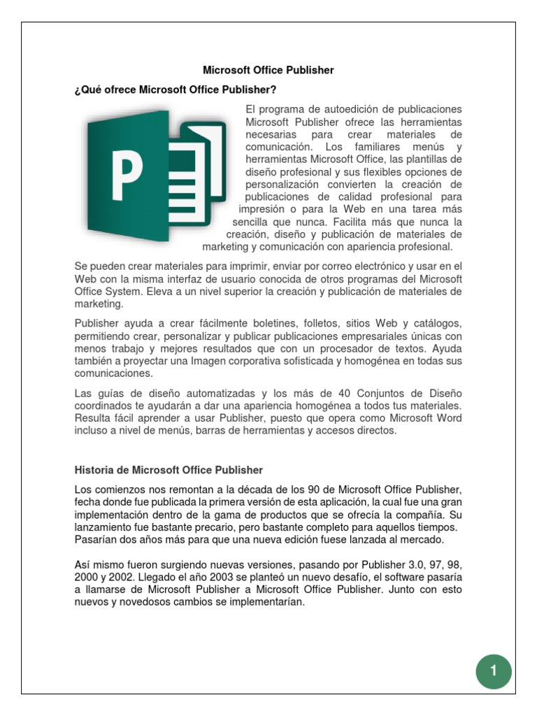 Historia y Funcionalidades de Publisher | PDF | Introducciones ...