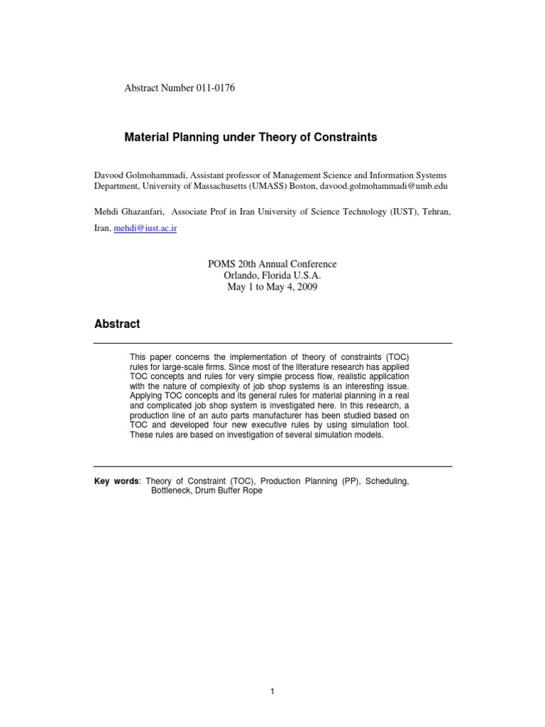 Material Planning with Theory of Constraints | PDF | Systems Science ...