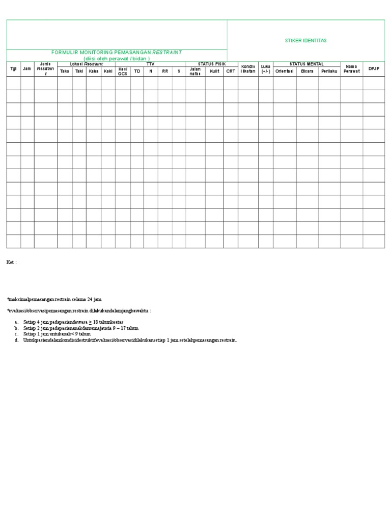 Formulir Monitoring Restraint New | PDF