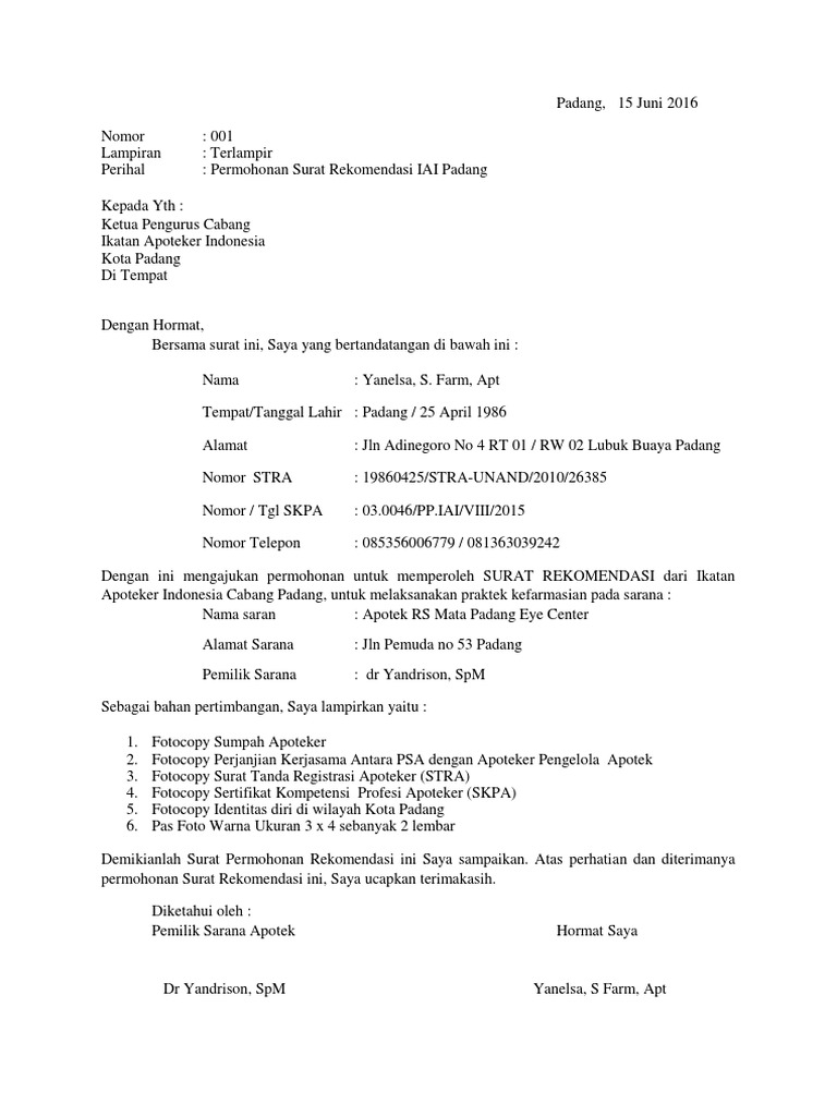 Surat Rekomendasi Caca | PDF