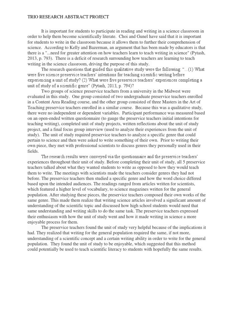 Trio Abstract Report | PDF | Reading Comprehension | Science