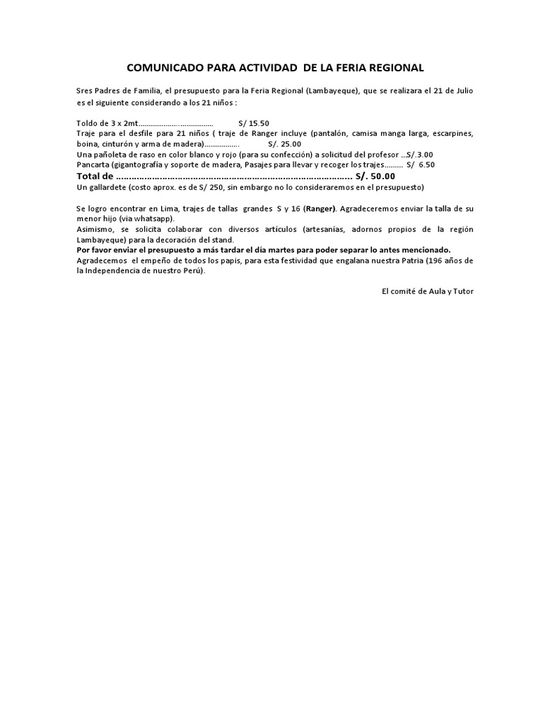 Comunicado Feria | PDF