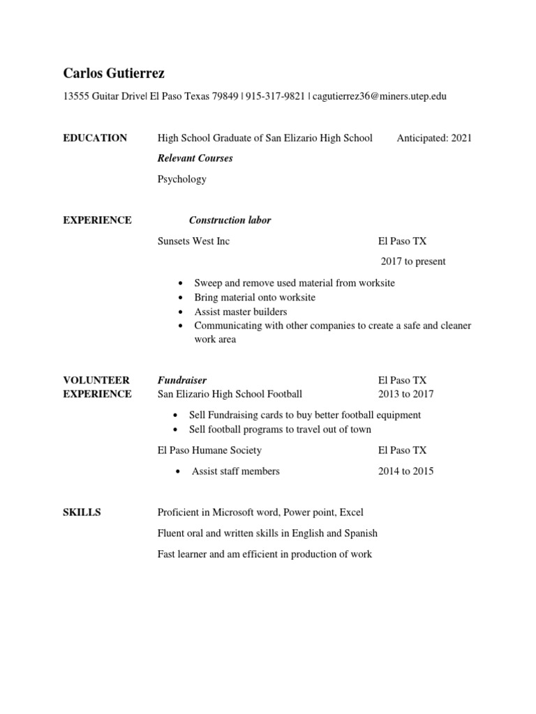 Resume Utep | PDF | Communication | Cognition