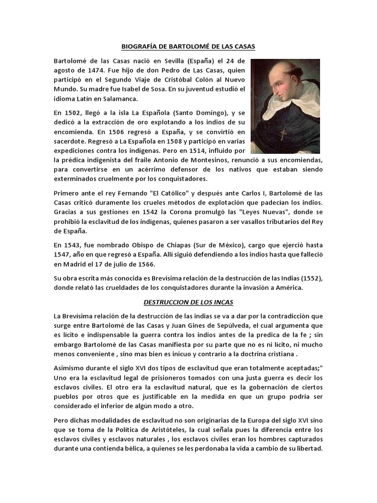 Biografía de Bartolomé de las Casas | PDF | Historia