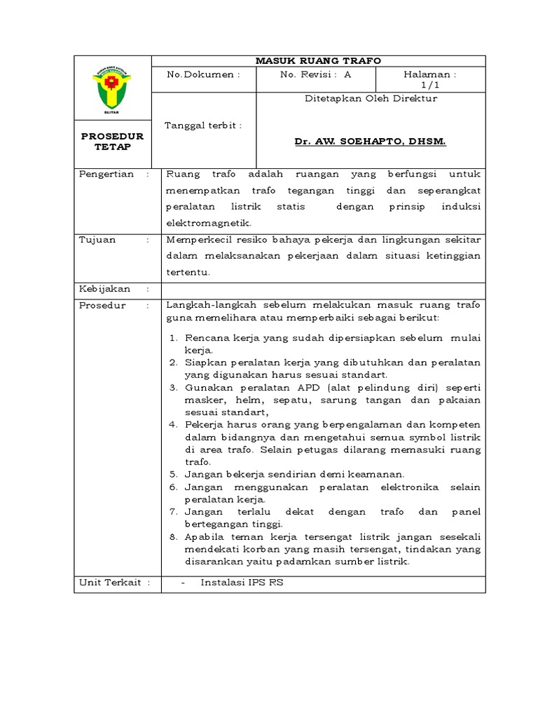 SOP Masuk Ruang Kerja Trafo | PDF