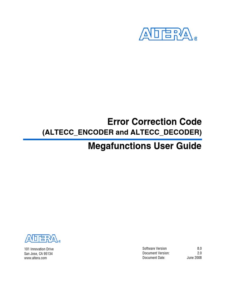 Error Correction Code Megafunctions User Guide: (Altecc - Encoder and ...