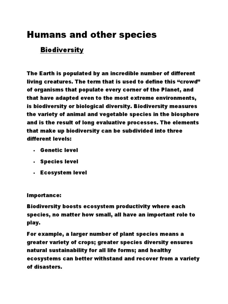 Humans and Other Species: Biodiversity | PDF | Biodiversity | Ecosystem
