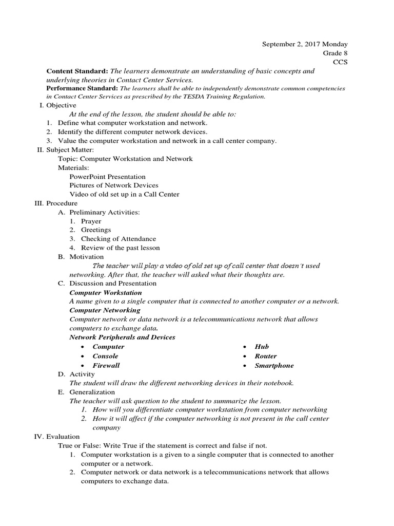 Content Standard: The Learners Demonstrate An Understanding of Basic ...