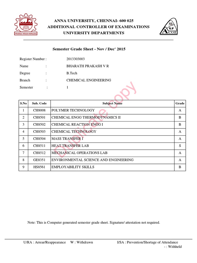 Gradesheet | PDF