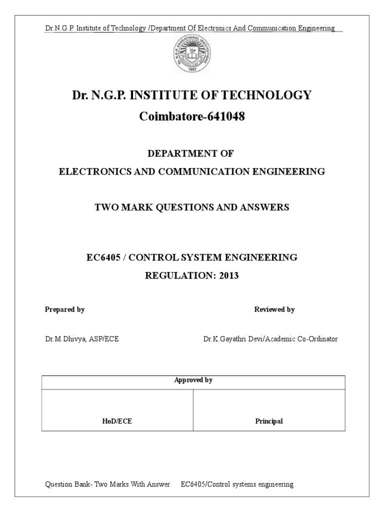Control Systems Engineering: 2 Marks | PDF | Control Theory | Feedback