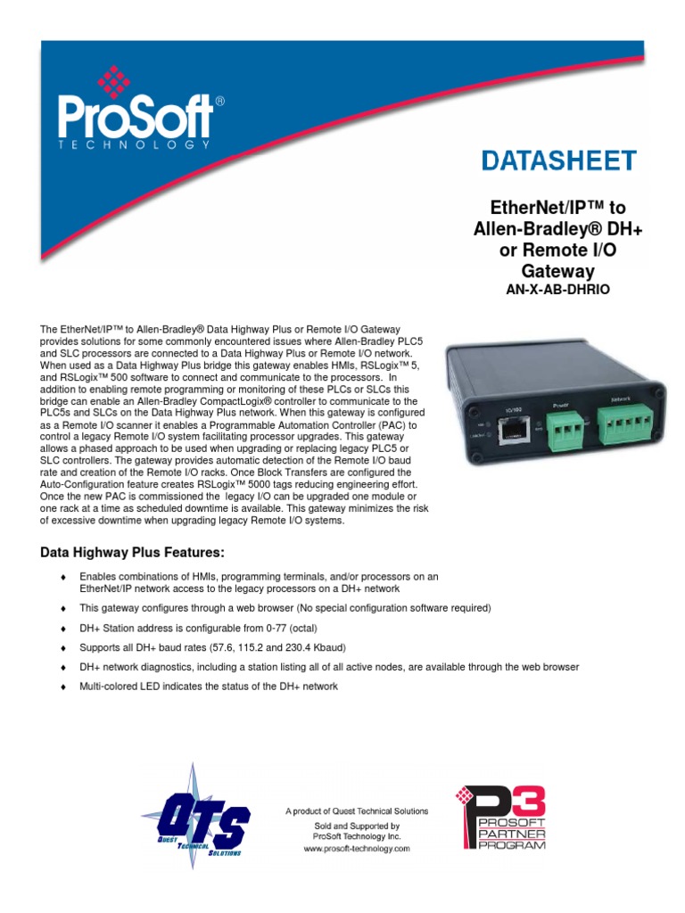 Ethernet/Ip™ To Allen-Bradley® DH+ or Remote I/O Gateway: An-X-Ab-Dhrio ...