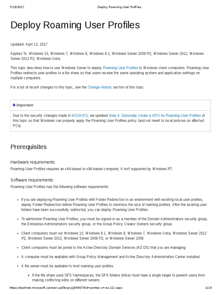 Deploy Roaming User Profiles | PDF | Group Policy | Windows Registry