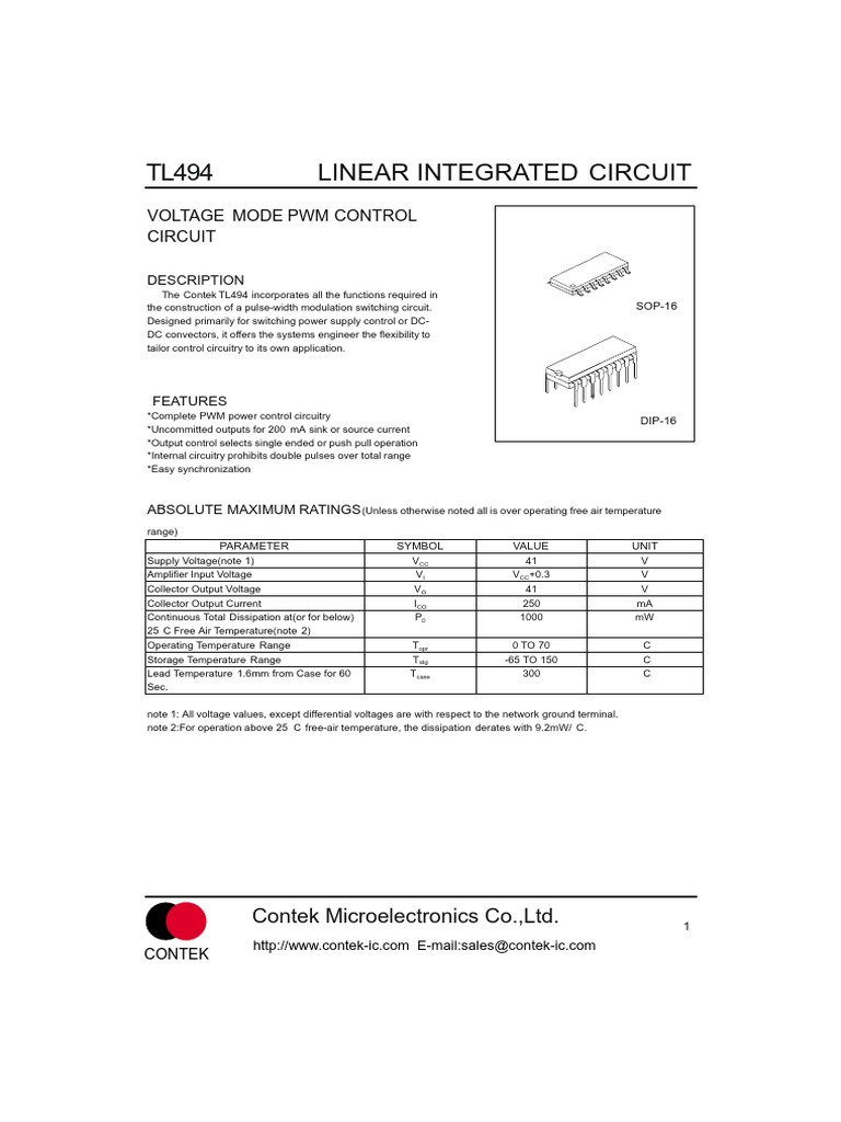 TL494 Linear Integrated Circuit: Voltage Mode PWM Control Circuit | PDF | Amplifier | Electronics