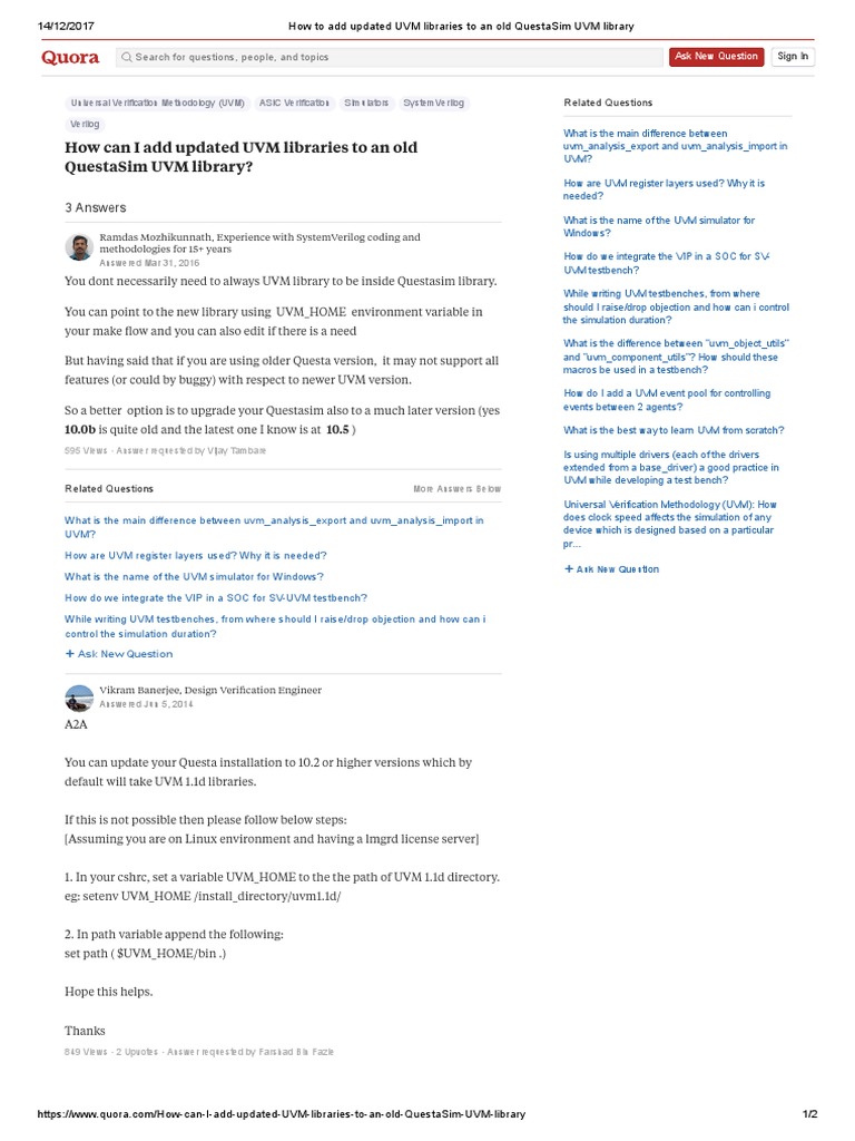 How To Add Updated UVM Libraries To An Old QuestaSim UVM Library | PDF | Library (Computing ...