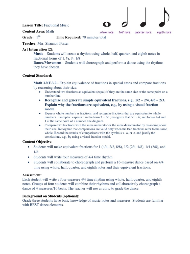 Final - Lesson Plan #3 Fractional Math Dance | PDF | Fraction ...