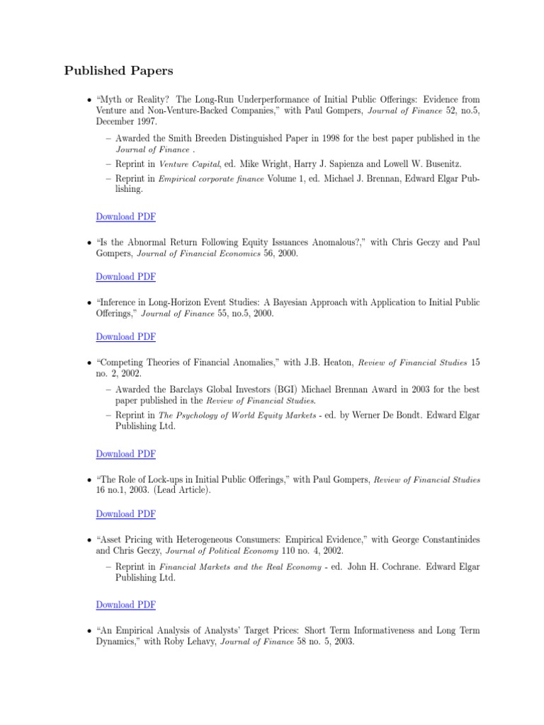 Published Papers: Download PDF | PDF | Hedge Fund | Financial Economics