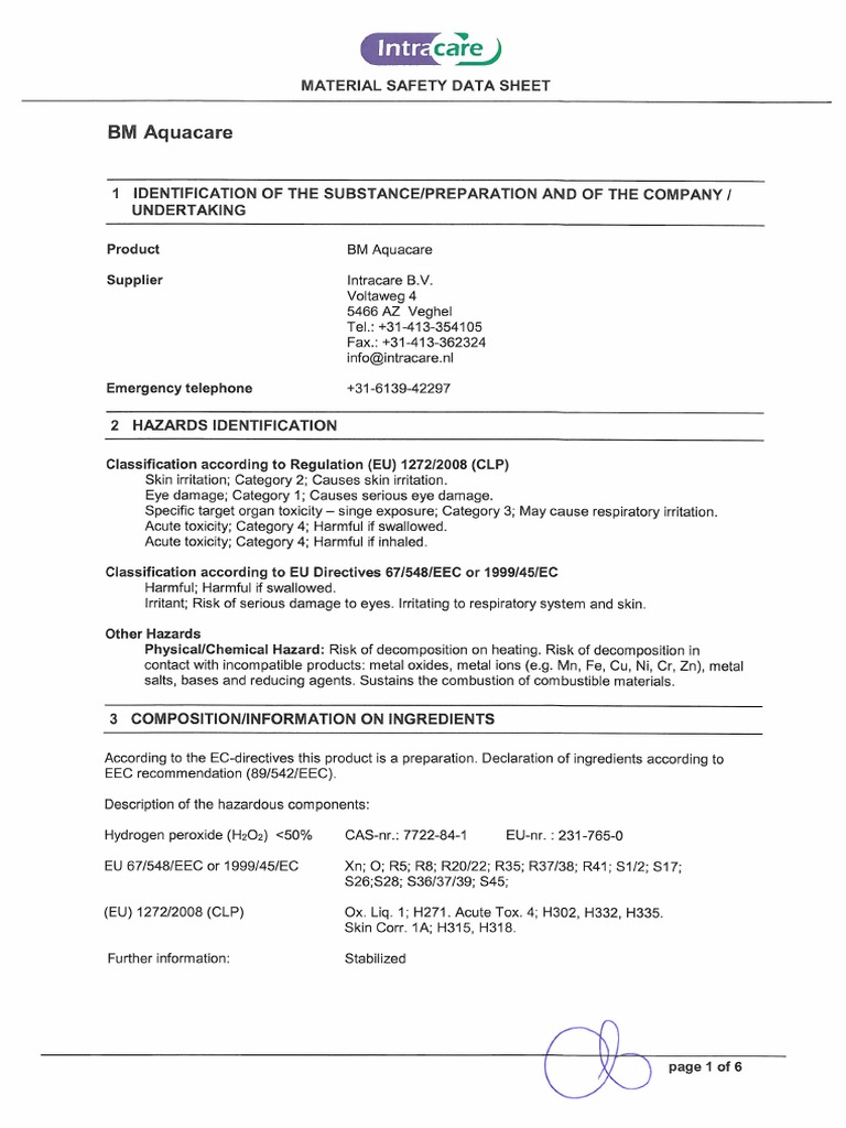 MSDS BM Aquacare | PDF