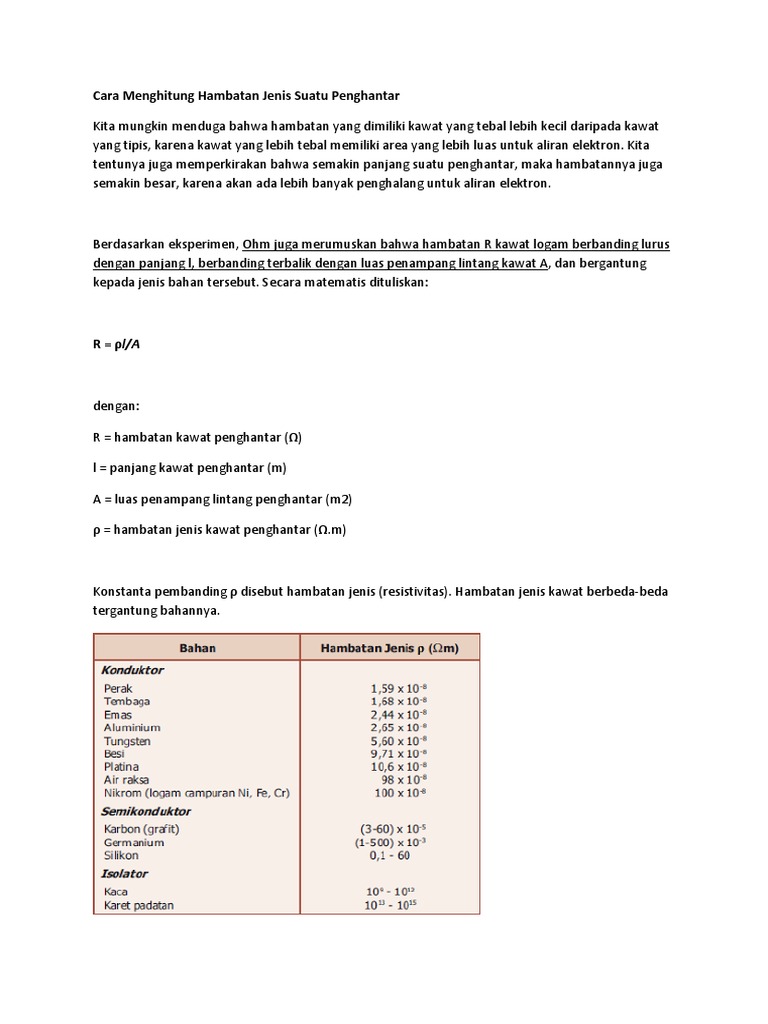 Cara Menghitung Hambatan Jenis Suatu Penghantar | PDF