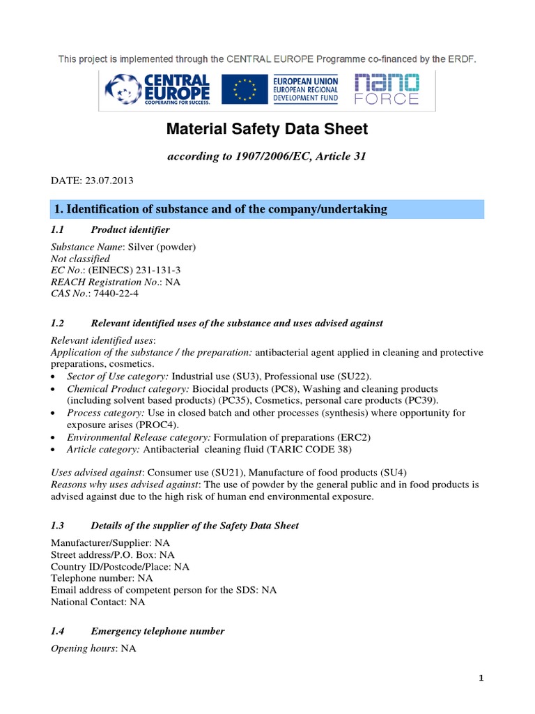 Silver MSDS | PDF | Toxicity | Personal Protective Equipment