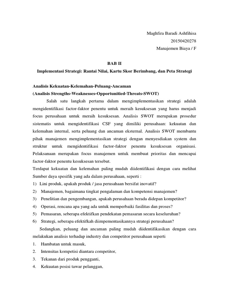 Bab 2 Manajemen Biaya Implementasi Strategi: Rantai Nilai, Kartu Skor ...