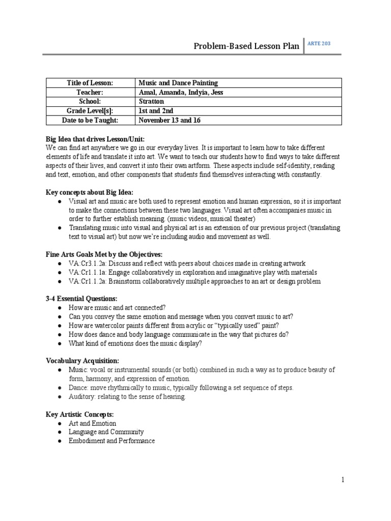 Problem-Based Lesson Plan: Title Music Teacher: Amal, School: Stratton ...