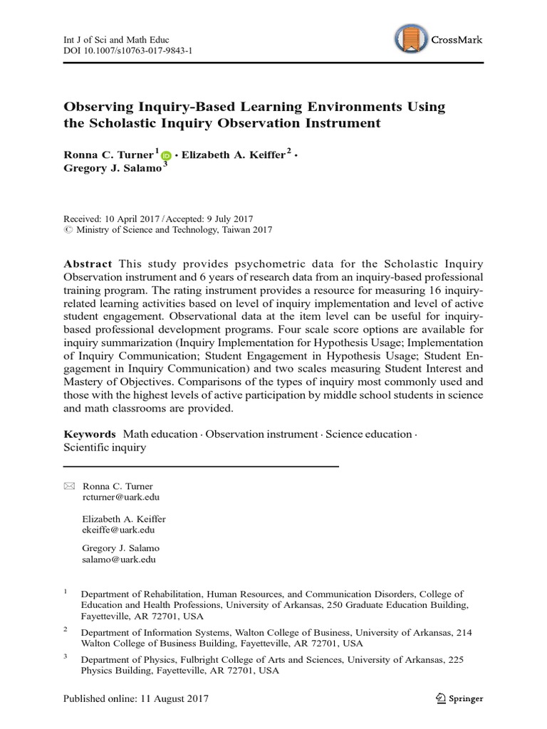 Observing Inquiry-Based Learning Environments Using The Scholastic ...