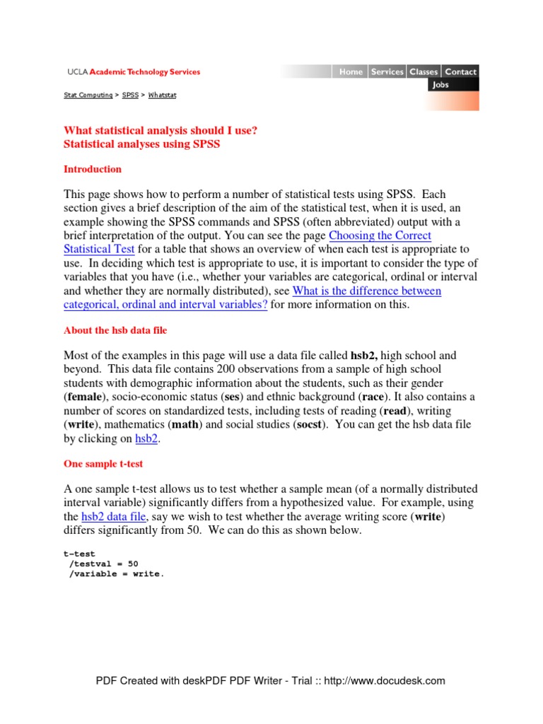What Statistical Analysis Should I Use? Statistical Analyses Using SPSS | Download Free PDF ...